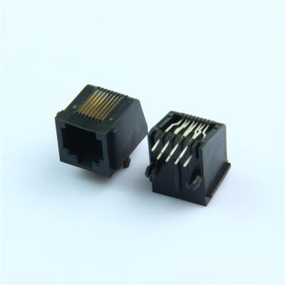 China 45 Degree Angled Through Hole 8P8C RJ45 Female DIP Connector, Full Plastic Unshielded Empty Shell No Transformer No LED Flat Pin Ethernet PCB Jack for sale