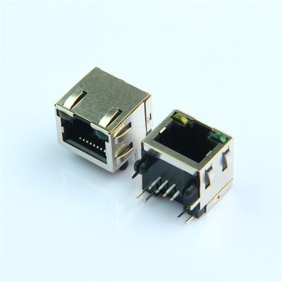 China Horizontal 90° Through Hole 8P8C RJ45 Female DIP Connector, Side Ground Spring Shrapnels, EMI Metal Shielded, Built-in Gigabit Transformer With Dual Link Activity LED Ethernet Jack for sale