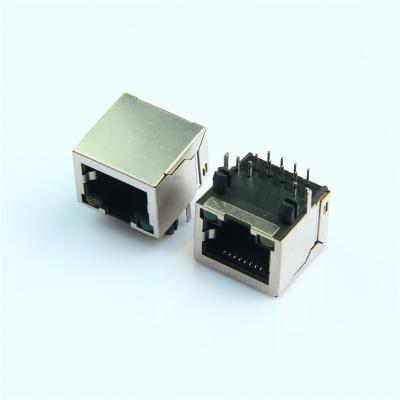 China Down Port Horizontal 90° Through Hole 8P8C RJ45 Female DIP Connector, EMI Metal Shielded, Built-in Gigabit Transformer With Dual Link Activity LED Ethernet PCB Jack for sale
