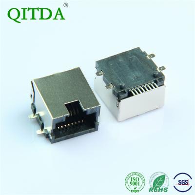 China RJ45 8P8C Right Angle Jack, Full SMT Female Connector – Recessed Low Profile, Surface Mount Ethernet Interface for Network Applications for sale