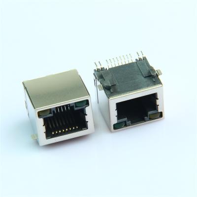 China Recessed Sink Board Horizontal Single Port 8P8C RJ45 Female SMT Connector, Gigabit Integrated Transformer Filter, EMI Shielded Ethernet Jack With Per-Port Link Activity Dual LED for sale