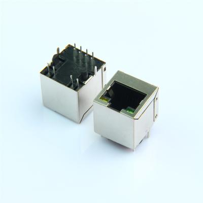 China 100Mbps 10P8C Vertical DIP RJ45 Female Connector, Integrated Transformer Filter Fast Ethernet Jack with Link & Activity Dual LED, Shielded PCB Network Socket for sale