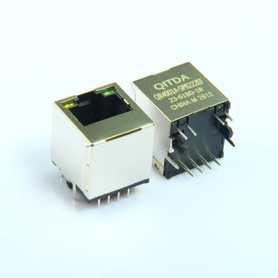 China 100Mbps 8P8C Vertical DIP RJ45 Female Connector , Integrated Magnetics Transformer Filter Fast Ethernet Jack with Link & Activity Dual LED, Shielded PCB Network Socket for sale