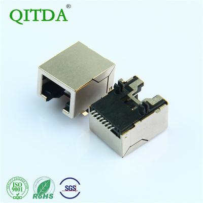 China Ultra Thin Recessed Sink Board 8P8C RJ45 Female SMT Connector, EMI Shielded With Mushroom Position Feet, Empty Shell No Transformer No LED Ethernet PCB Jack for sale