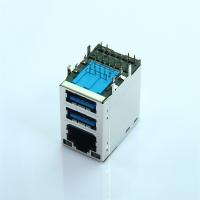 China Stacked Combo RJ45 + Dual USB3.0 Female Connector, Gigabit 1000Mbps Shielded Ethernet Jack with Integrated Transformer Filter & Link Activity LED, DIP PCB Combined Network USB Port Socket for sale