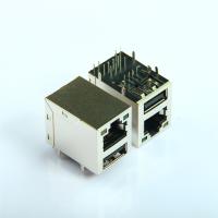 China Stacked Combo RJ45 + Single USB2.0 Female Connector, Shielded Ethernet Jack with Integrated Transformer Filter & Link Activity Dual LED, DIP PCB Combined Network USB Port Socket for sale