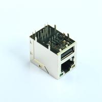 China Stacked Combo RJ45 + Single USB2.0 Female Connector, Shielded Ethernet Jack with Integrated Transformer Filter & Link Activity Dual LED, DIP PCB Combined Network USB Port Socket for sale