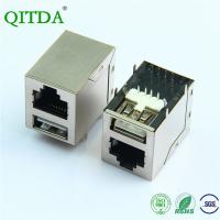 China Single Layer Combo RJ45 + USB2.0 Female Integrated Connector, No LED Gigabit 1000Mbps Shielded Ethernet Jack with Built-in Transformer Filter, DIP PCB Combined Network USB Socket for sale