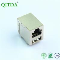China Single Layer Combo RJ45 + USB2.0 Female Integrated Connector, No LED Gigabit 1000Mbps Shielded Ethernet Jack with Built-in Transformer Filter, DIP PCB Combined Network USB Socket for sale