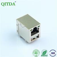 China Single Layer Combo RJ45 + USB2.0 Female Integrated Connector, Gigabit 1000Mbps Shielded Ethernet Jack with Built-in Transformer Filter & Link Activity Dual LED, DIP PCB Combined Network USB Socket for sale