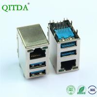 China Horizontal Stacked Combo RJ45 + Dual USB3.0 Female DIP Connector,  Shielded Ethernet Jack with Integrated Transformer Filter & Link Activity Dual LED, PCB Combined Network USB Socket for sale