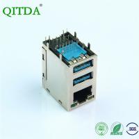 China Horizontal Stacked Combo RJ45 + Dual USB3.0 Female DIP Connector,  Shielded Ethernet Jack with Integrated Transformer Filter & Link Activity Dual LED, PCB Combined Network USB Socket for sale