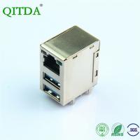 China Horizontal Stacked Combo RJ45 + Dual USB3.0 Female DIP Connector,  Shielded Ethernet Jack with Integrated Transformer Filter & Link Activity Dual LED, PCB Combined Network USB Socket for sale