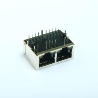 China Horizontal 90° Dual Port 8P8C RJ45 Female Connector , 100Mbps Fast Ethernet Integrated Transformer Filter Magnetics, DIP PCB Twin Network Jack with Per-Port Link Activity Dual LED for sale
