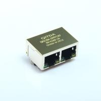 China Horizontal 90° Dual Port 8P8C RJ45 Female Connector , 100Mbps Fast Ethernet Integrated Transformer Filter Magnetics, DIP PCB Twin Network Jack with Per-Port Link Activity Dual LED for sale