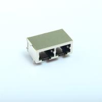 China Thin Low Profile Horizontal 90° Twin Dual Port 8P8C RJ45 Female DIP Connector, No LED Empty Shell Shielded Ethernet Jack Without Integrated Transformer Filter PCB Twin Network Socket for sale