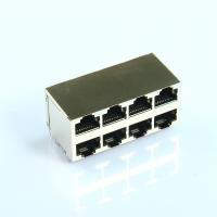 China Horizontal 2×4 Stacked 8-Port 8P8C RJ45 Female DIP Connector, Gigabit Integrated Transformer Filter, Shielded Ethernet Jack Without Link & Activity LED for sale
