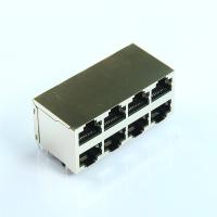 China Horizontal 2×4 Stacked 8-Port 8P8C RJ45 Female DIP Connector, Gigabit Integrated Transformer Filter, Shielded Ethernet Jack Without Link & Activity LED for sale