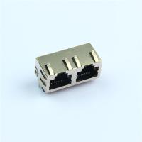China Horizontal 90° Twin Dual Port 8P8C RJ45 Female DIP Connector, Shielded With Mount Spring Tabs, Gigabit Integrated Transformer Filter, No Link Activity LED Ethernet PCB Jack for sale