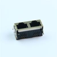 China Horizontal 90° Twin Dual Port 8P8C RJ45 Female DIP Connector, Shielded With Mount Spring Tabs, Gigabit Integrated Transformer Filter, No Link Activity LED Ethernet PCB Jack for sale