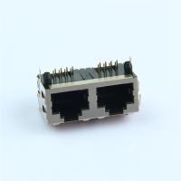 China Horizontal 90° Twin Dual Port 8P8C RJ45 Female DIP Connector, Shielded With Mount Spring Tabs, Gigabit Integrated Transformer Filter, No Link Activity LED Ethernet PCB Jack for sale
