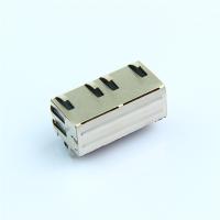 China Horizontal 90° Twin Dual Port 8P8C RJ45 Female DIP Connector, Shielded With Mount Spring Tabs, Gigabit Integrated Transformer Filter, No Link Activity LED Ethernet PCB Jack for sale