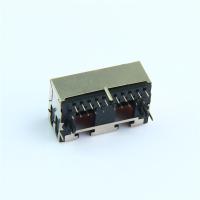 China Horizontal 1×2 Twin Dual Port 8P8C RJ45 Female DIP Connector, Empty Shell EMI Shielded With Chassis Fix Spring Tabs, No Transformer No LED Ethernet PCB Jack for sale
