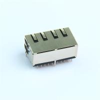 China Horizontal 1×2 Twin Dual Port 8P8C RJ45 Female DIP Connector, Empty Shell EMI Shielded With Chassis Fix Spring Tabs, No Transformer No LED Ethernet PCB Jack for sale