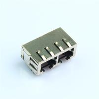 China Horizontal 1×2 Twin Dual Port 8P8C RJ45 Female DIP Connector, Empty Shell EMI Shielded With Chassis Fix Spring Tabs, No Transformer No LED Ethernet PCB Jack for sale