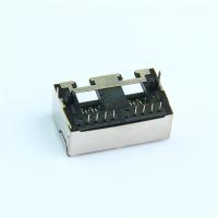 China Horizontal 1×2 Twin Dual Port 10P8C RJ45 Female DIP Connector, Empty Shell EMI Shielded Ethernet Jack Without Transformer & No LED PCB Twin Network Socket for sale