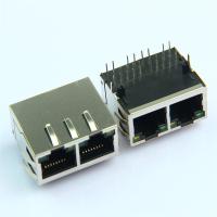 China Horizontal 1×2 Twin Dual Port 10P10C RJ45 Female DIP Connector, Gigabit Integrated Transformer Filter Magnetics, EMI Shielded Ethernet Jack With Independent Per-Port Link Activity Dual LED for sale