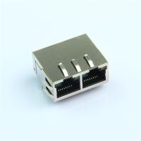 China Horizontal 1×2 Twin Dual Port 10P10C RJ45 Female DIP Connector, Gigabit Integrated Transformer Filter Magnetics, EMI Shielded Ethernet Jack With Independent Per-Port Link Activity Dual LED for sale