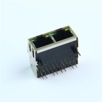 China Horizontal 1×2 Twin Dual Port 10P10C RJ45 Female DIP Connector, Gigabit Integrated Transformer Filter Magnetics, EMI Shielded Ethernet Jack With Independent Per-Port Link Activity Dual LED for sale