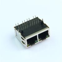 China Horizontal 1×2 Twin Dual Port 10P10C RJ45 Female DIP Connector, Gigabit Integrated Transformer Filter Magnetics, EMI Shielded Ethernet Jack With Independent Per-Port Link Activity Dual LED for sale