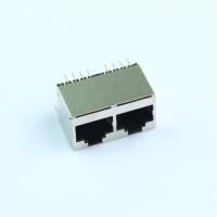China Vertical 180° Twin Dual Port 8P8C RJ45 Female DIP Connector, Gigabit/Fast Ethernet Integrated Transformer Filter Magnetics, Shielded Ethernet Jack Without Link Activity LED for sale