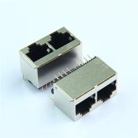 China Vertical 180° Twin Dual Port 8P8C RJ45 Female DIP Connector, Gigabit/Fast Ethernet Integrated Transformer Filter Magnetics, Shielded Ethernet Jack Without Link Activity LED for sale