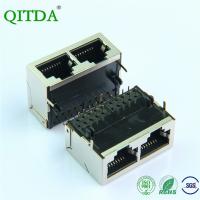 China Horizontal 1×2 Twin Dual Port 8P8C RJ45 Female DIP Connector, EMI Shielded Empty Shell Ethernet Jack Without Built-in Transformer & LED PCB Network Socket for sale