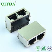 China Horizontal 1×2 Twin Dual Port 8P8C RJ45 Female DIP Connector, EMI Shielded Empty Shell Ethernet Jack Without Built-in Transformer & LED PCB Network Socket for sale