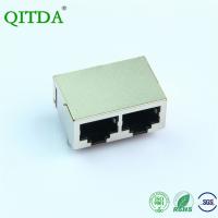 China Horizontal 1×2 Twin Dual Port 8P8C RJ45 Female DIP Connector, EMI Shielded Empty Shell Ethernet Jack Without Built-in Transformer & LED PCB Network Socket for sale
