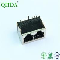 China Horizontal 1×2 Twin Dual Port 8P8C RJ45 Female DIP Connector, EMI Shielded Empty Shell Ethernet Jack Without Built-in Transformer & LED PCB Network Socket for sale