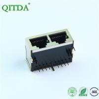China Horizontal 1×2 Twin Dual Port 8P8C RJ45 Female DIP Connector, EMI Shielded Empty Shell Ethernet Jack Without Built-in Transformer & LED PCB Network Socket for sale