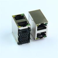 China Horizontal 2-Layer Stacked Twin Dual Port 8P8C RJ45 Female DIP Connector, Gigabit Integrated Transformer Filter, EMI Shielded Ethernet Jack With Independent Per-Port Link Activity Dual LED for sale