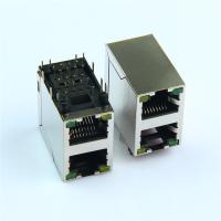 China Horizontal 2-Layer Stacked Twin Dual Port 8P8C RJ45 Female DIP Connector, Gigabit Integrated Transformer Filter, EMI Shielded Ethernet Jack With Independent Per-Port Link Activity Dual LED for sale