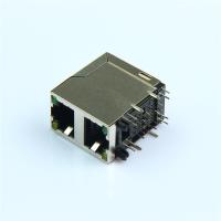 China Horizontal 2-Layer Stacked Twin Dual Port 8P8C RJ45 Female DIP Connector, Gigabit Integrated Transformer Filter, EMI Shielded Ethernet Jack With Independent Per-Port Link Activity Dual LED for sale