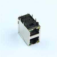 China Horizontal 2-Layer Stacked Twin Dual Port 8P8C RJ45 Female DIP Connector, Gigabit Integrated Transformer Filter, EMI Shielded Ethernet Jack With Independent Per-Port Link Activity Dual LED for sale