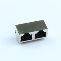 China Horizontal 1×2 Single Row Twin Dual Port 8P8C RJ45 Female DIP Connector, Empty Shell EMI Shielded Ethernet Jack Without Transformer & No Link Activity LED PCB Twin Network Socket for sale
