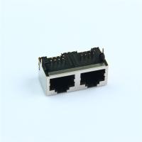China Horizontal 1×2 Single Row Twin Dual Port 8P8C RJ45 Female DIP Connector, Empty Shell EMI Shielded Ethernet Jack Without Transformer & No Link Activity LED PCB Twin Network Socket for sale