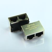 China Horizontal 1×2 Twin Dual Port 8P8C RJ45 Female DIP Connector, Round Pins EMI Shielded Empty Shell Ethernet Jack No Transformer No LED PCB Twin Network Socket for sale