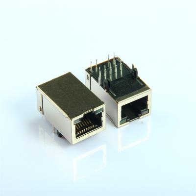China 1000Mbps Gigabit 10P10C Vertical DIP RJ45 Female Connector, Integrated Transformer Filter Ethernet Jack with Link & Activity Dual LED, Shielded PCB Network Socket for sale