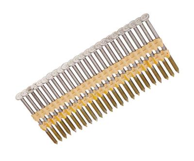 China 21 Degree 2-38'' x .113'' Round Head Bright Ring Shank Plastic Strip Nails for sale